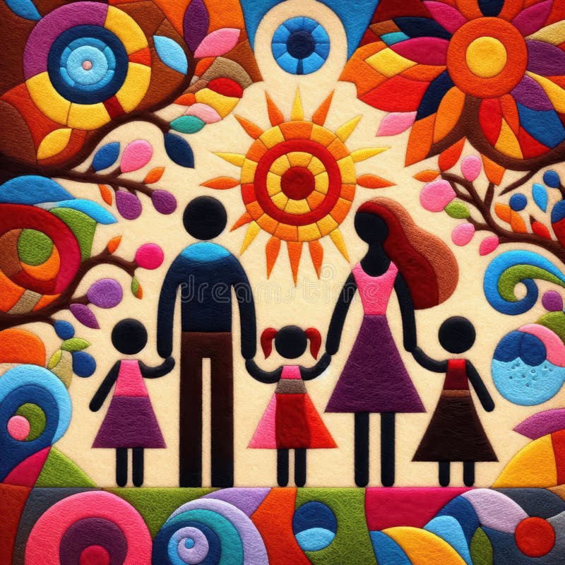 Felt Art Patchwork, Happy Family Concept Stock Illustration ...