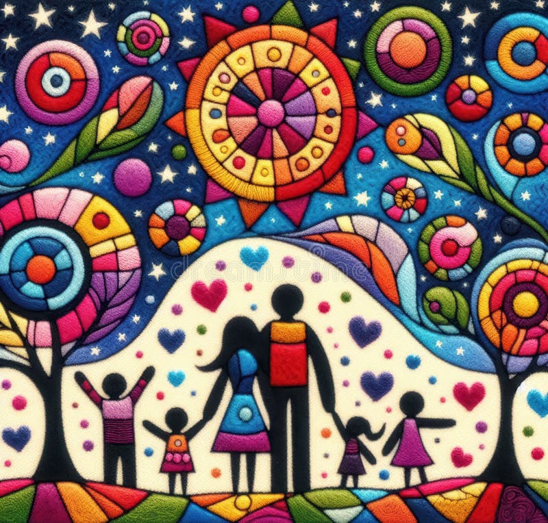 Felt Art Patchwork, Happy Family Concept Stock Illustration ...