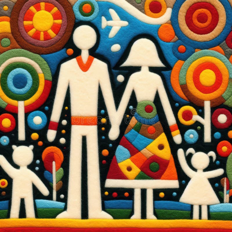 Felt Art Patchwork, Happy Family Concept Stock Illustration ...