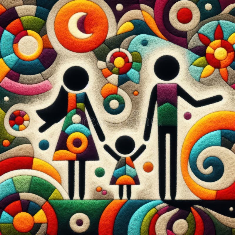 Felt Art Patchwork, Happy Family Concept Stock Illustration ...