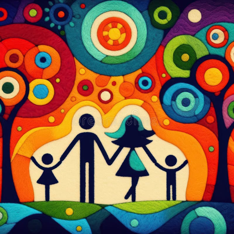 Felt Art Patchwork, Happy Family Concept Stock Illustration ...