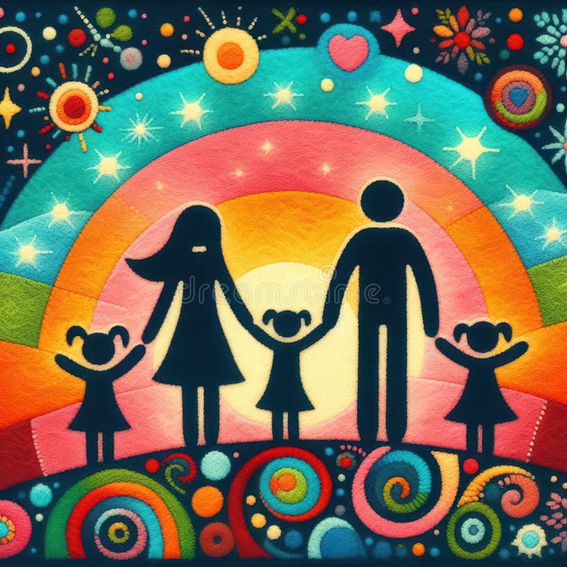Felt Art Patchwork, Happy Family Concept Stock Illustration ...