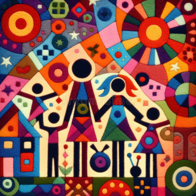 Felt Art Patchwork, Happy Family Concept Stock Illustration ...
