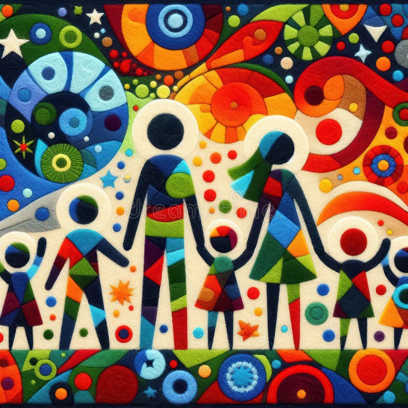 Felt Art Patchwork, Happy Family Concept Stock Illustration ...