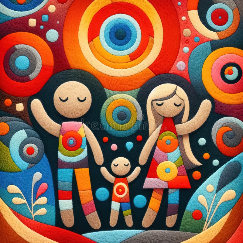 Felt Art Patchwork, Happy Family Concept, Generative AI Stock ...