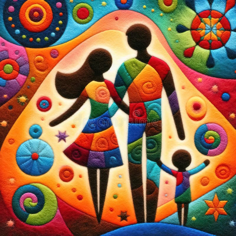 Felt Art Patchwork, Happy Family Concept, Generative AI Stock ...