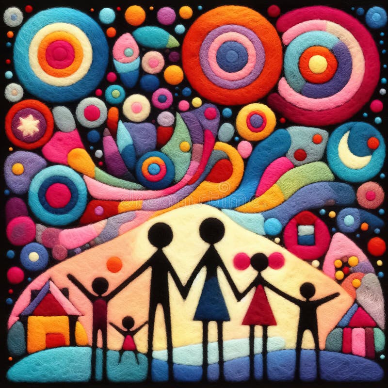 Felt Art Patchwork, Happy Family Concept, Generative AI Stock ...