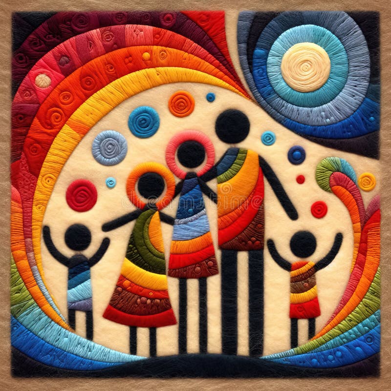 Felt Art Patchwork, Happy Family Concept, Generative AI Stock ...