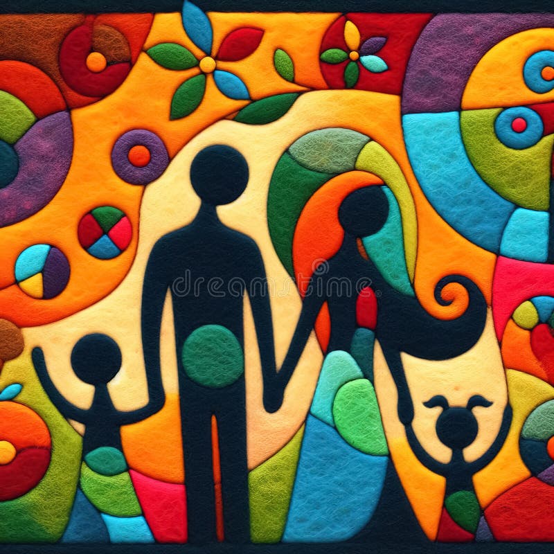 Felt Art Patchwork, Happy Family Concept, Generative AI Stock ...