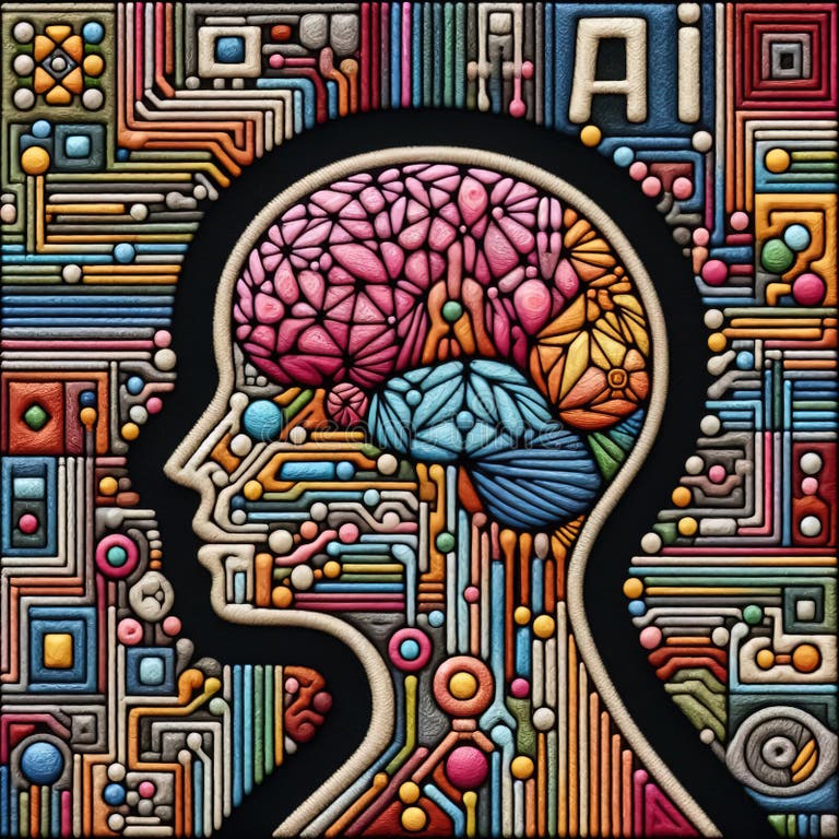 Felt Art Patchwork, Human Head Brain Structure Line Connect of ...