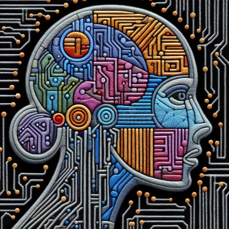 Felt Art Patchwork, Human Head Brain Structure Line Connect of ...