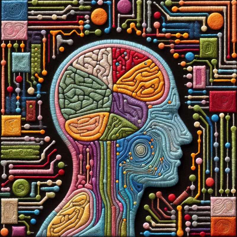 Felt Art Patchwork, Human Head Brain Structure Line Connect of ...