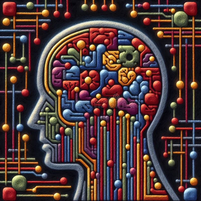 Felt Art Patchwork, Human Head Brain Structure Line Connect of ...