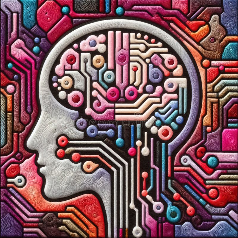 Felt Art Patchwork, Human Head Brain Structure Line Connect of ...