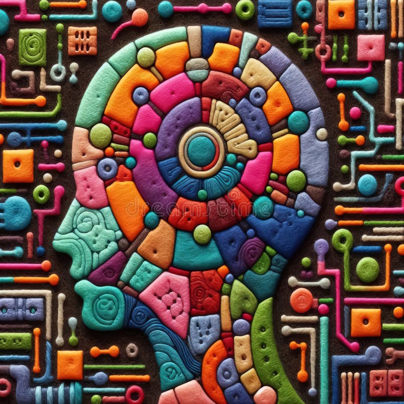 Felt Art Patchwork, Human Head Brain Structure Line Connect of ...