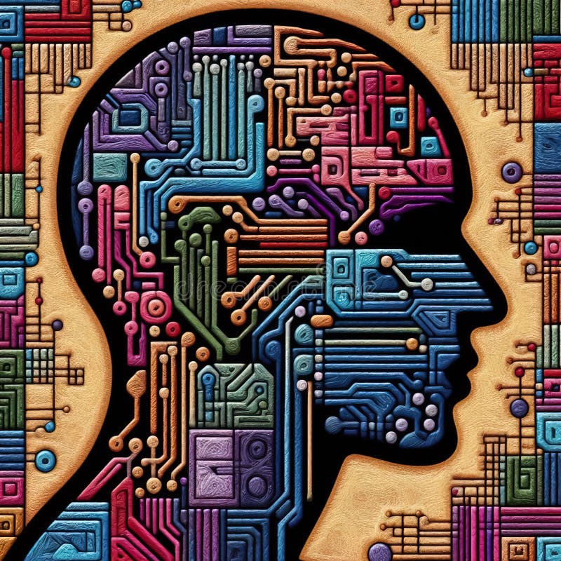 Felt Art Patchwork, Human Head Brain Structure Line Connect of ...