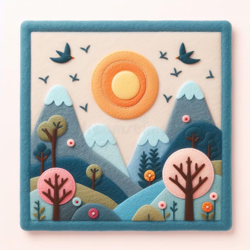 Felt Art Patchwork, Japanese Minimalist Style Flat Art Design Landscape ...