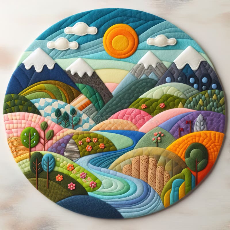 Felt Art Patchwork, Japanese Minimalist Style Flat Art Design Landscape ...