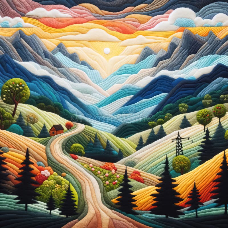 Felt Art Patchwork, Landscape of Beautiful Road in Mountains ...