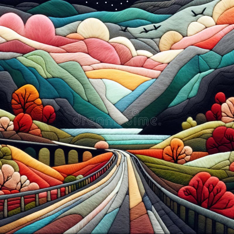 Felt Art Patchwork, Landscape of Beautiful Road in Mountains ...