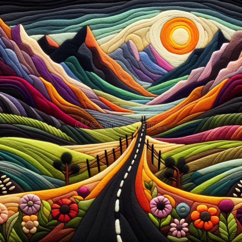 Felt Art Patchwork, Landscape of Beautiful Road in Mountains ...