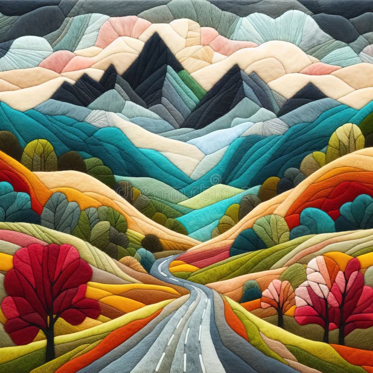Felt Art Patchwork, Landscape of Beautiful Road in Mountains ...