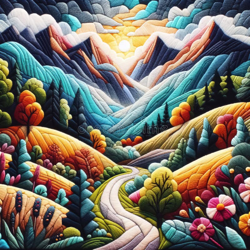 Felt Art Patchwork, Landscape of Beautiful Road in Mountains ...