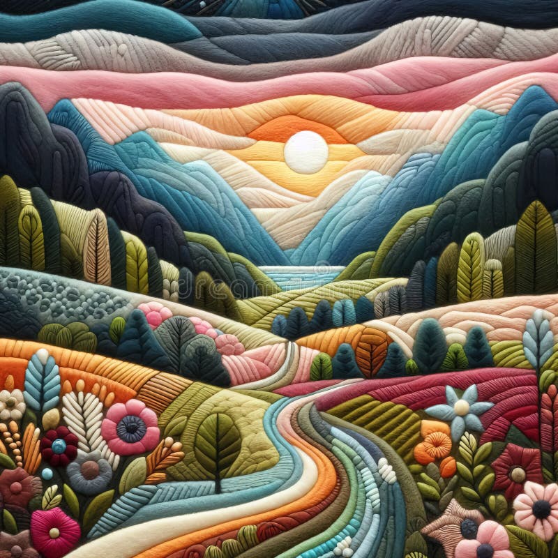 Felt Art Patchwork, Landscape of Beautiful Road in Mountains ...