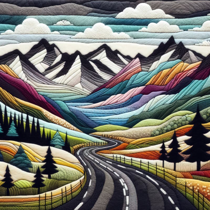 Felt Art Patchwork, Landscape of Beautiful Road in Mountains ...