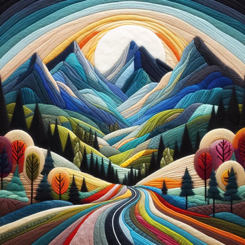 Felt Art Patchwork, Landscape of Beautiful Road in Mountains ...