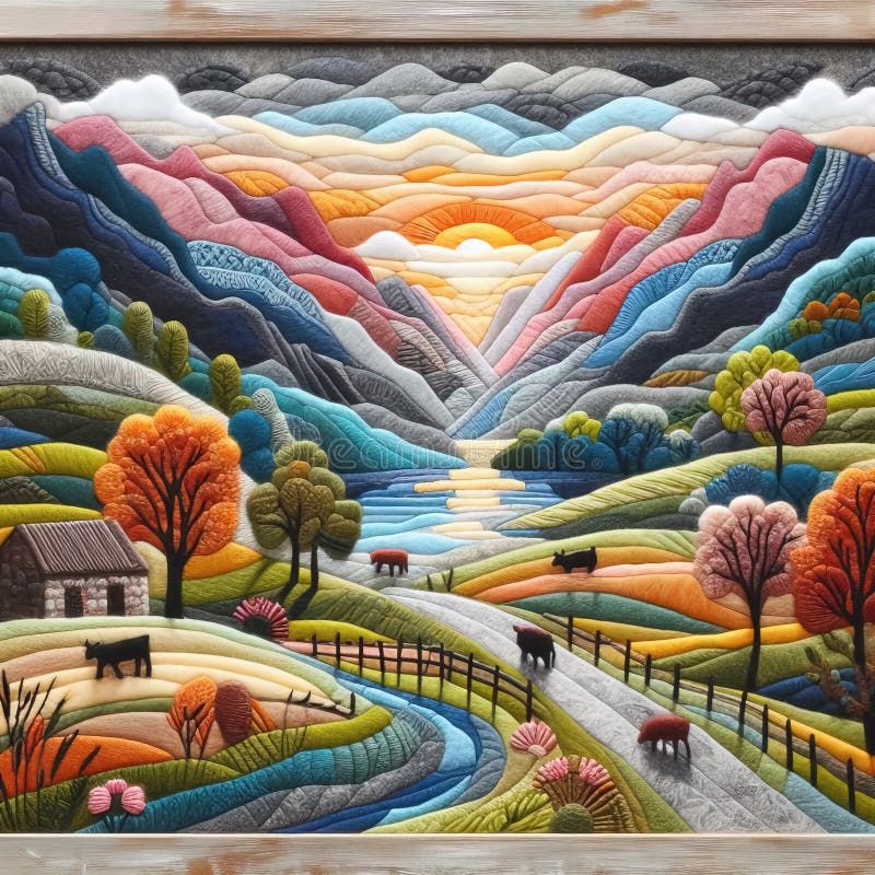 Felt Art Patchwork, Landscape of Beautiful Road in Mountains ...