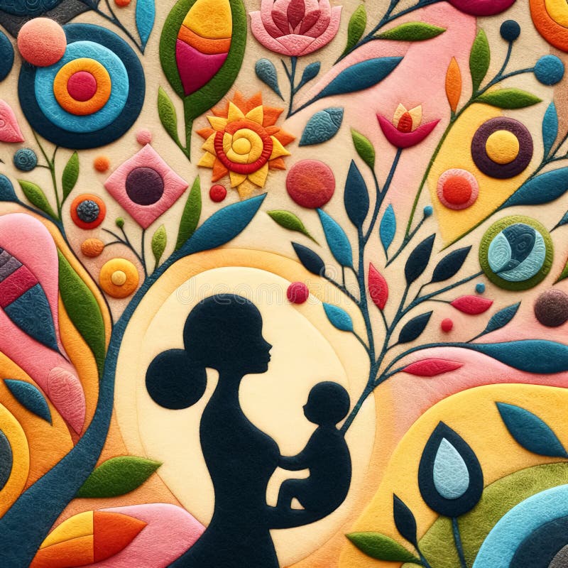 Felt Art Patchwork, Mother S Day Concept, Generative AI Stock Illustration - Illustration of ...