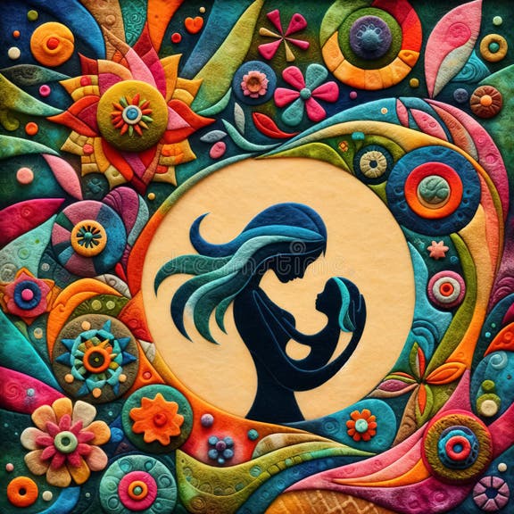 Felt Art Patchwork, Mother S Day Concept, Generative AI Stock Illustration - Illustration of ...