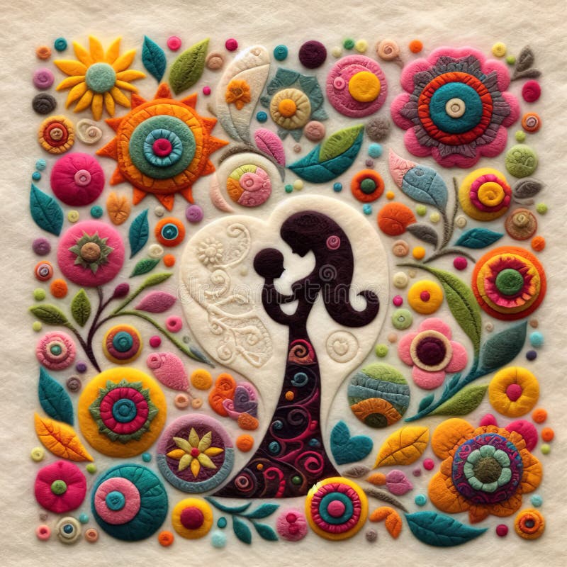 Felt Art Patchwork, Mother S Day Concept, Generative AI Stock ...
