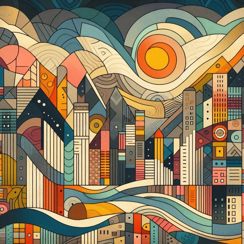 Felt Art Patchwork, Pristine Panorama Abstract Minimal City Landscape ...