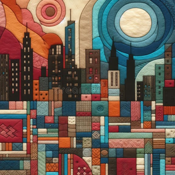 Felt Art Patchwork, Pristine Panorama Abstract Minimal City Landscape Stock Illustration ...