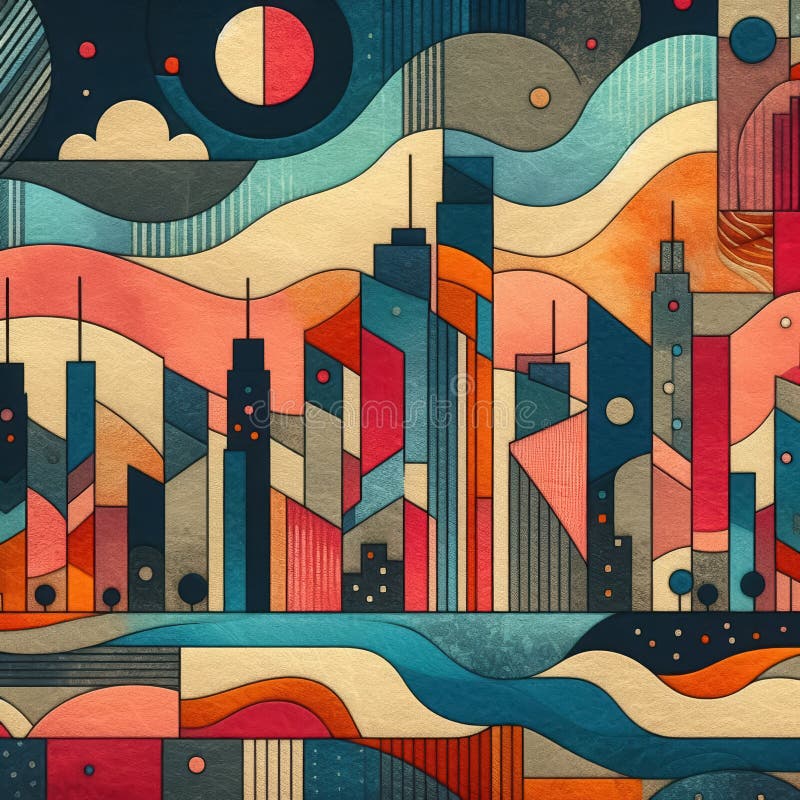 Felt Art Patchwork, Pristine Panorama Abstract Minimal City Landscape ...