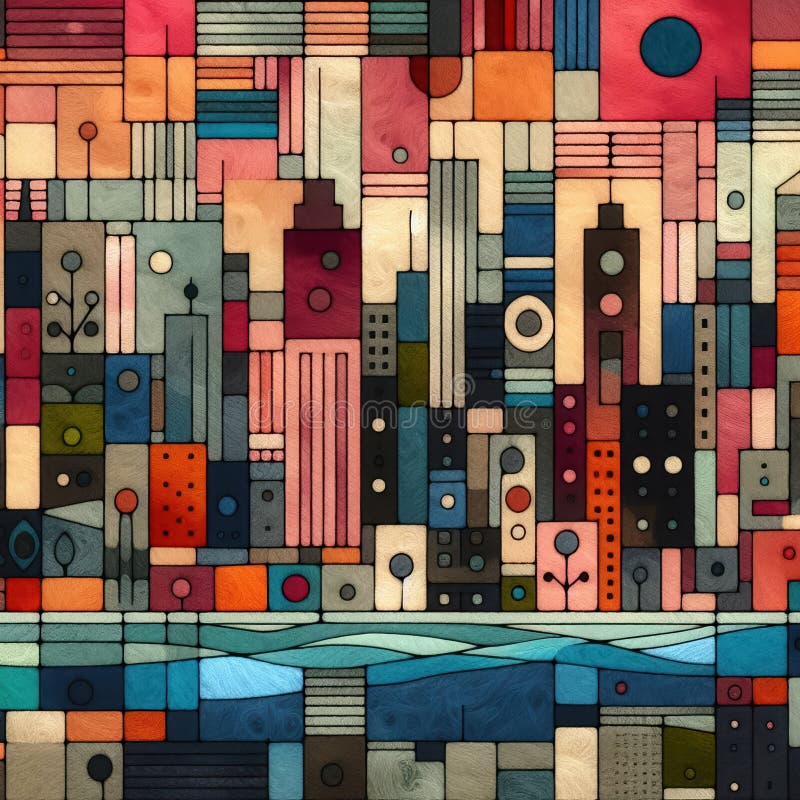 Felt Art Patchwork, Pristine Panorama Abstract Minimal City Landscape ...