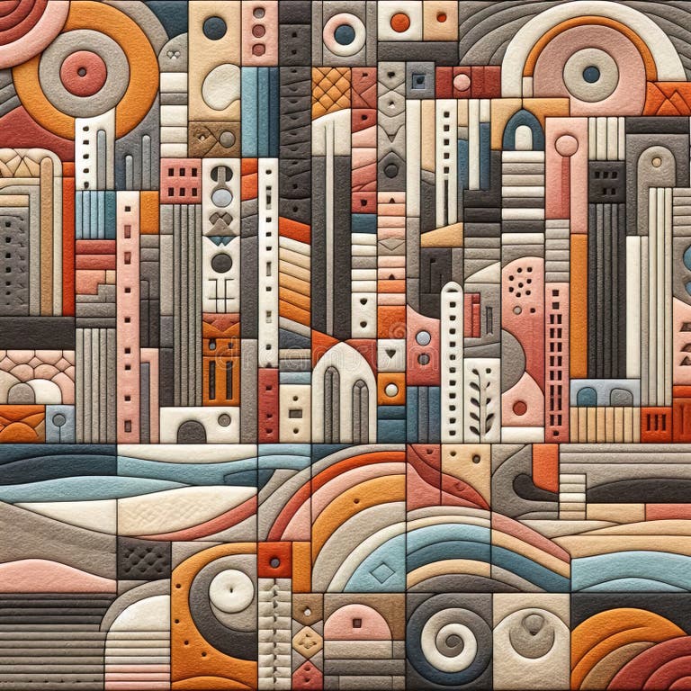 Felt Art Patchwork, Pristine Panorama Abstract Minimal City Landscape, Generative AI Stock ...