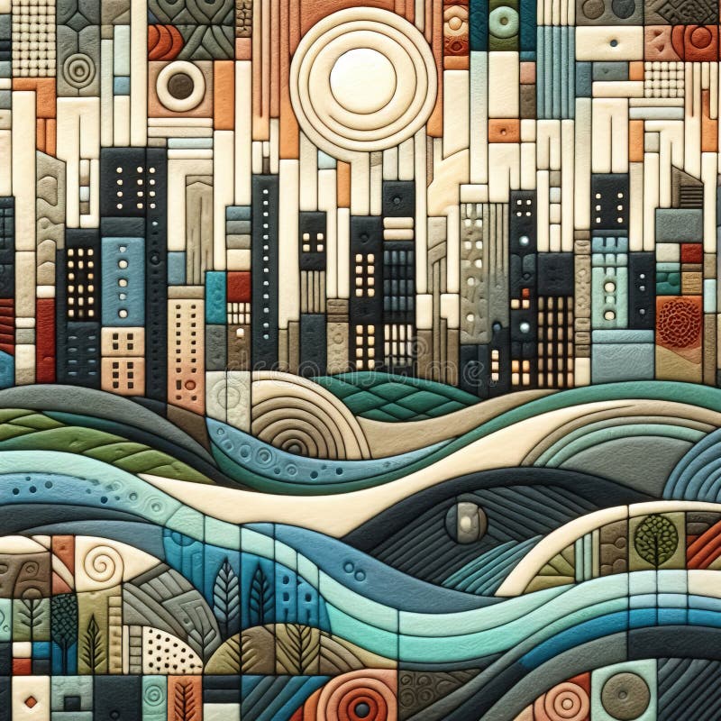 Felt Art Patchwork, Pristine Panorama Abstract Minimal City Landscape, Generative AI Stock Image ...