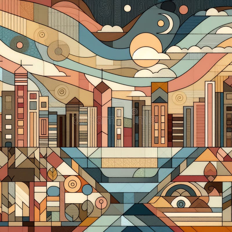 Felt Art Patchwork, Pristine Panorama Abstract Minimal City Landscape, Generative AI Stock Photo ...