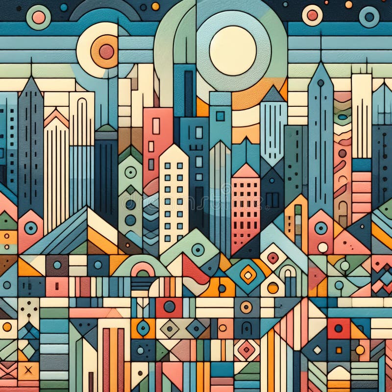 Felt Art Patchwork, Pristine Panorama Abstract Minimal City Landscape ...