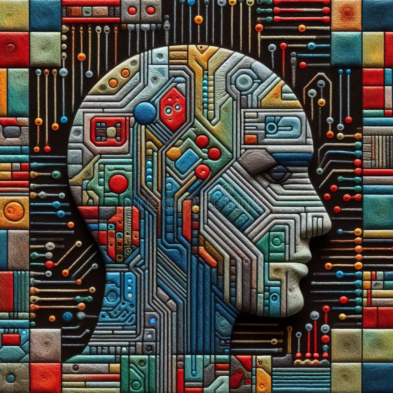 Felt Art Patchwork, Realistic Artificial Intelligence. Computer Mind ...
