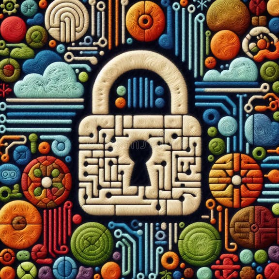 Felt Art Patchwork, Secure Data Lock Symbol, Representing the Ongoing Battle for Cybersecurity ...