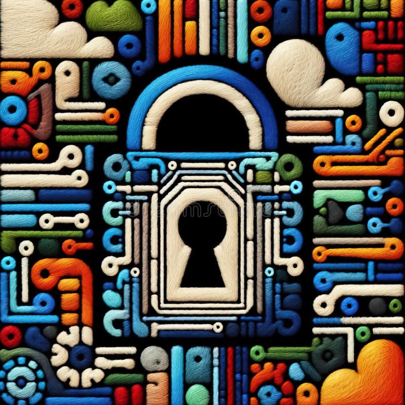 Felt Art Patchwork, Secure Data Lock Symbol, Representing the Ongoing ...