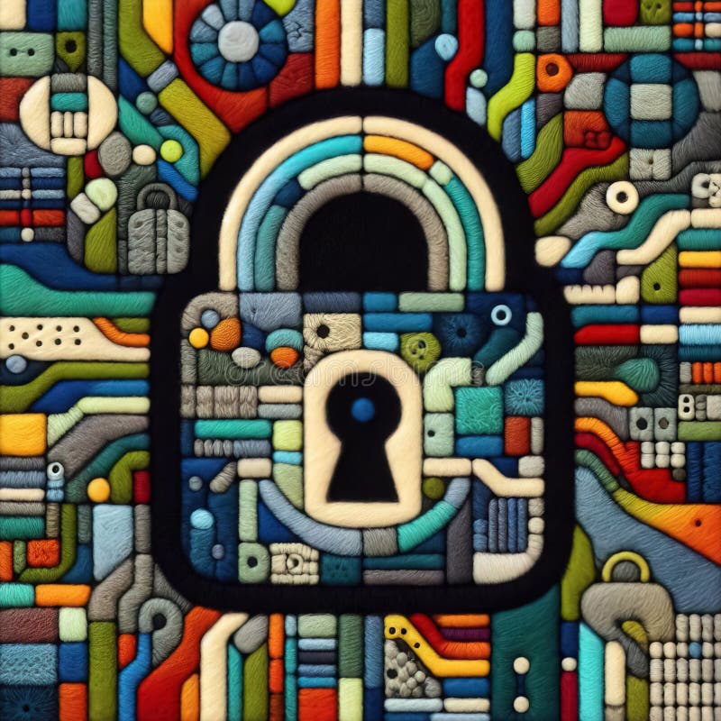 Felt Art Patchwork, Secure Data Lock Symbol, Representing the Ongoing ...