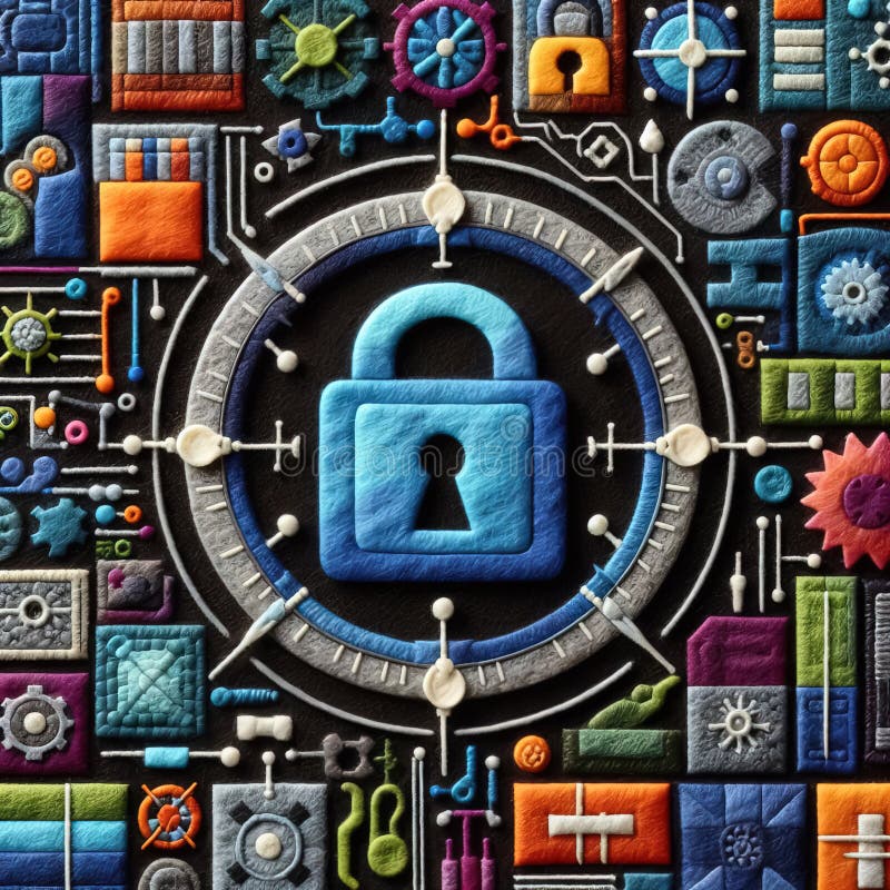 Felt Art Patchwork, Secure Data Lock Symbol, Representing the Ongoing ...