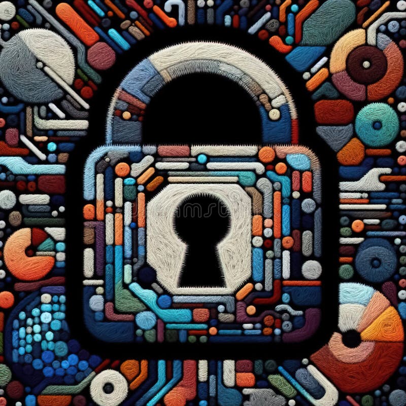 Felt Art Patchwork, Secure Data Lock Symbol, Representing the Ongoing ...