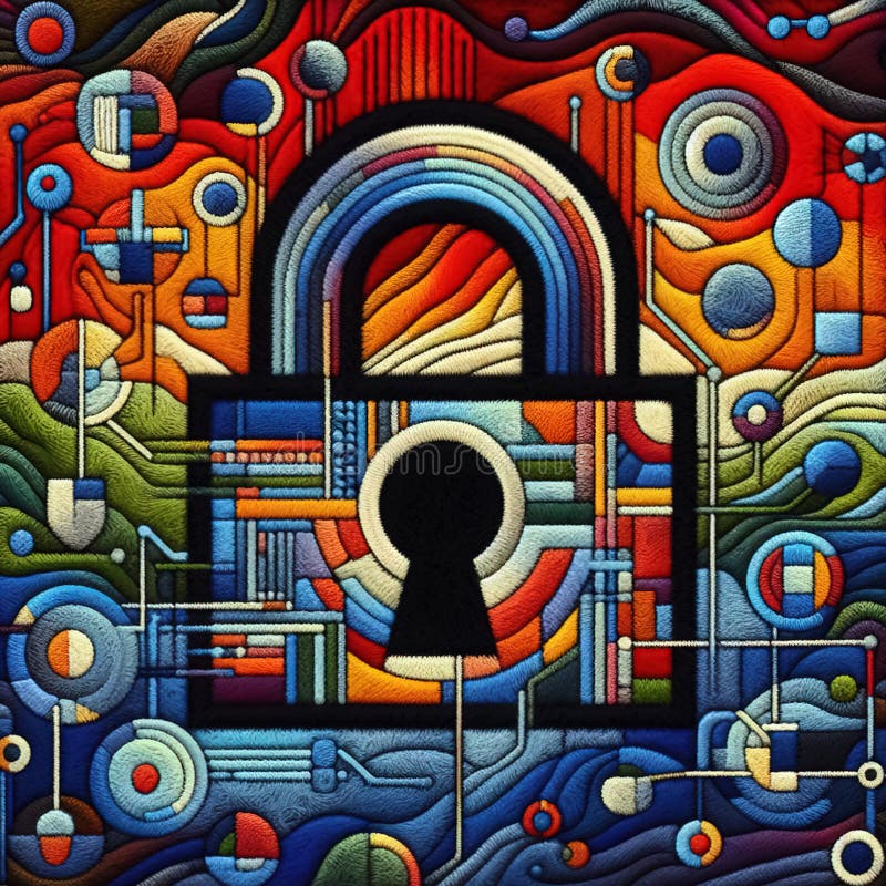 Felt Art Patchwork, Secure Data Lock Symbol, Representing the Ongoing ...