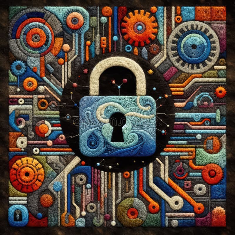 Felt Art Patchwork, Secure Data Lock Symbol, Representing the Ongoing ...